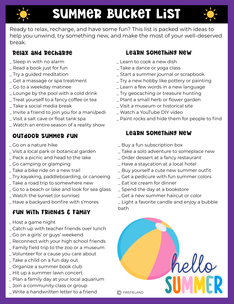 Ultimate List Of 54 Fun Summer Activities For Teachers - Firstieland ...